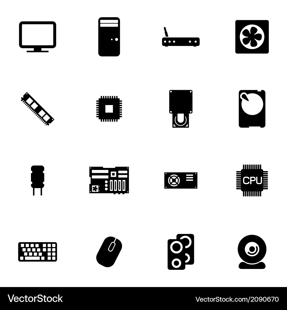 Black pc components icons set Royalty Free Vector Image