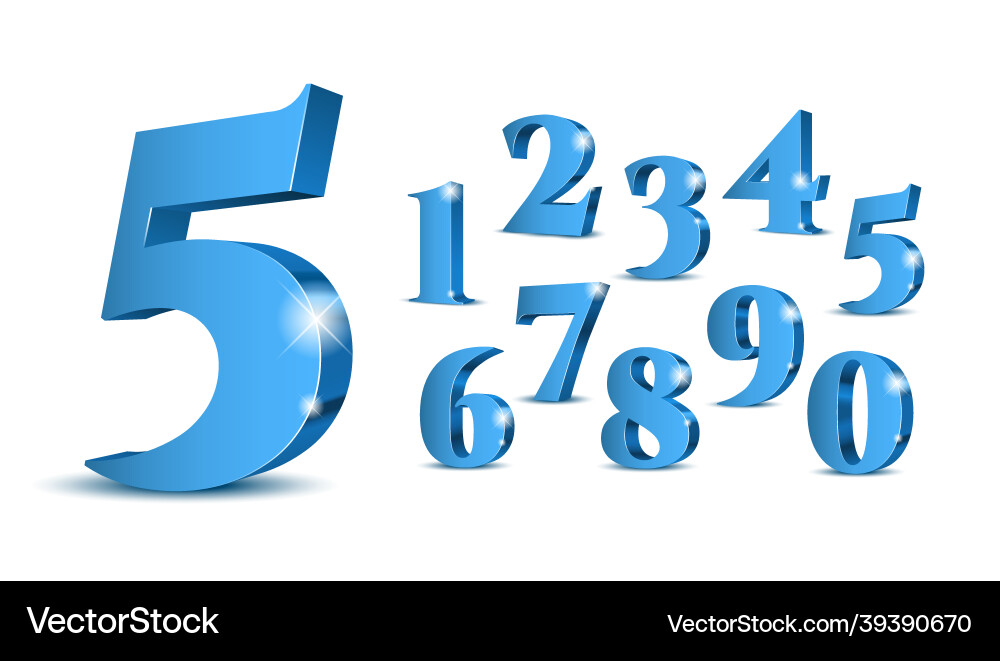 Blue 3d sparkling numbers symbol set Royalty Free Vector