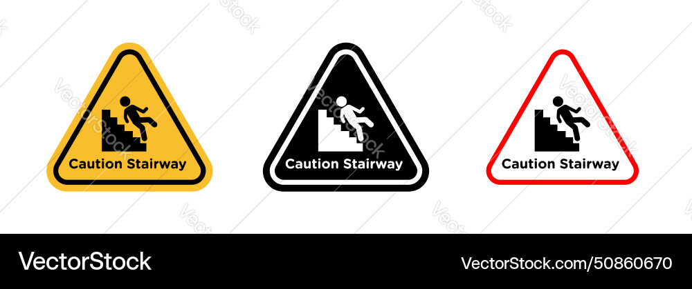 Caution stairway sign icon set notice for stair Vector Image