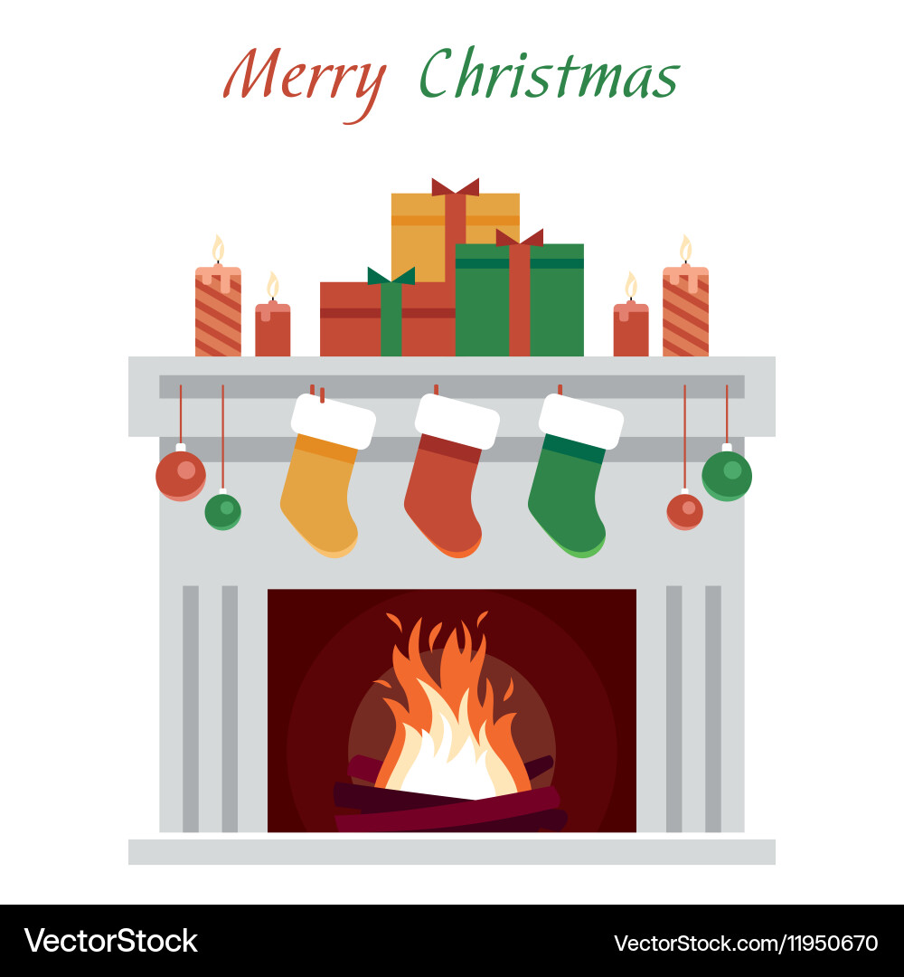 Christmas fireplace Royalty Free Vector Image - VectorStock