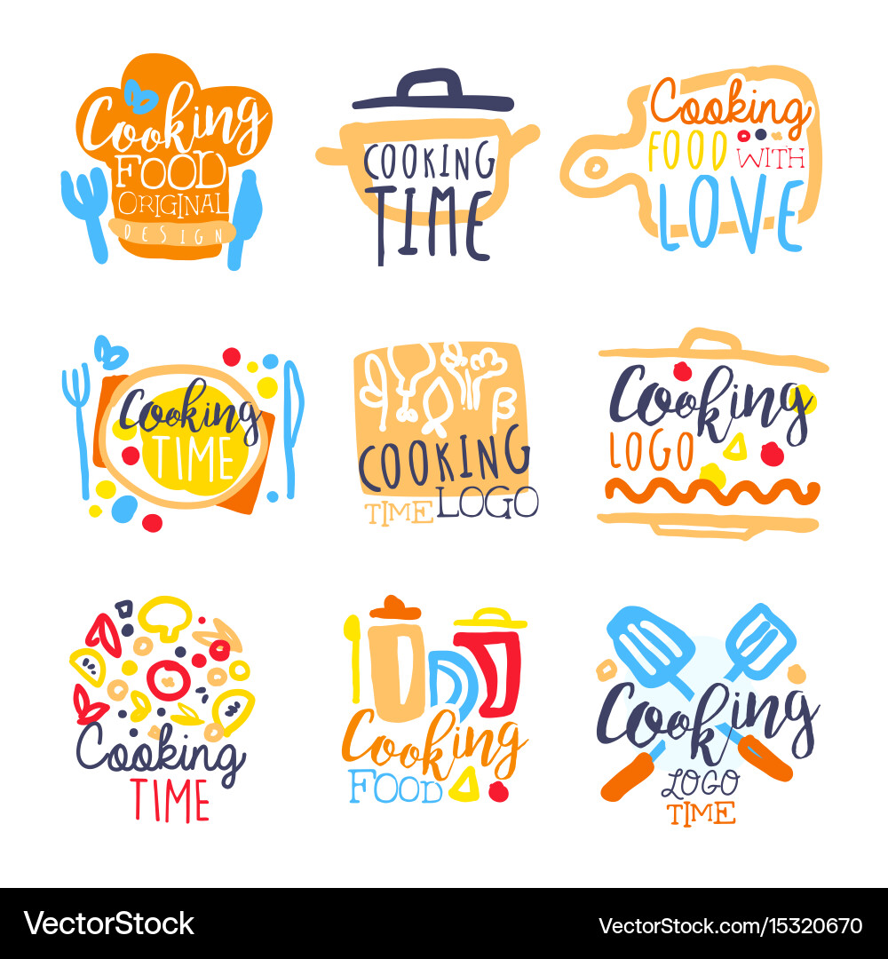 Colorful Cooking Time Logo Set Royalty Free Vector Image