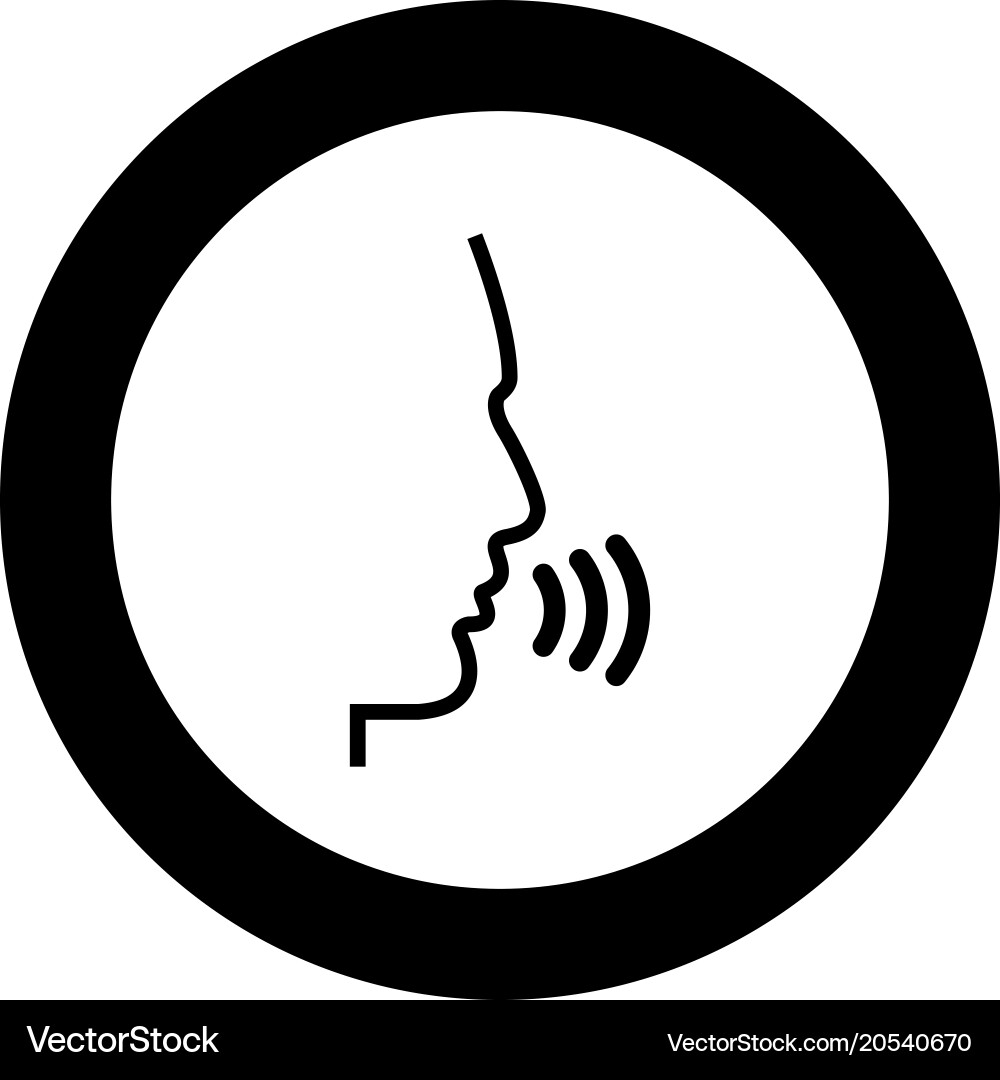 Head speaking man black icon in circle Royalty Free Vector