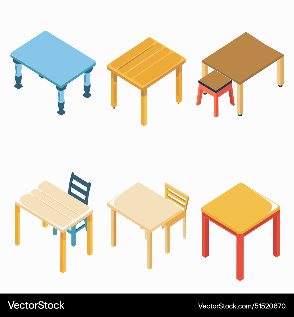 Isometric tables chairs collection various designs
