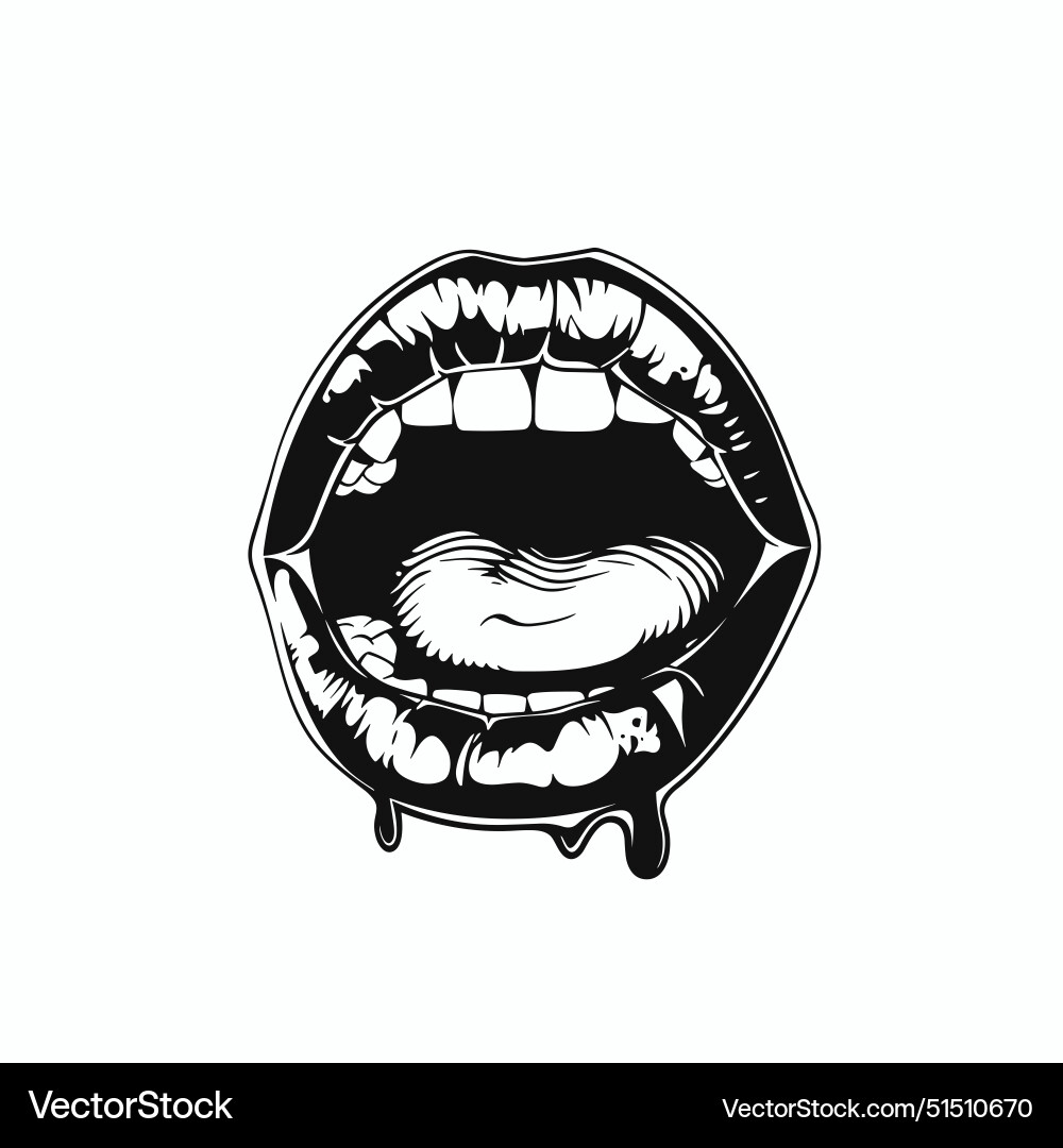 Open mouth teeth dripping liquid artistic white Vector Image