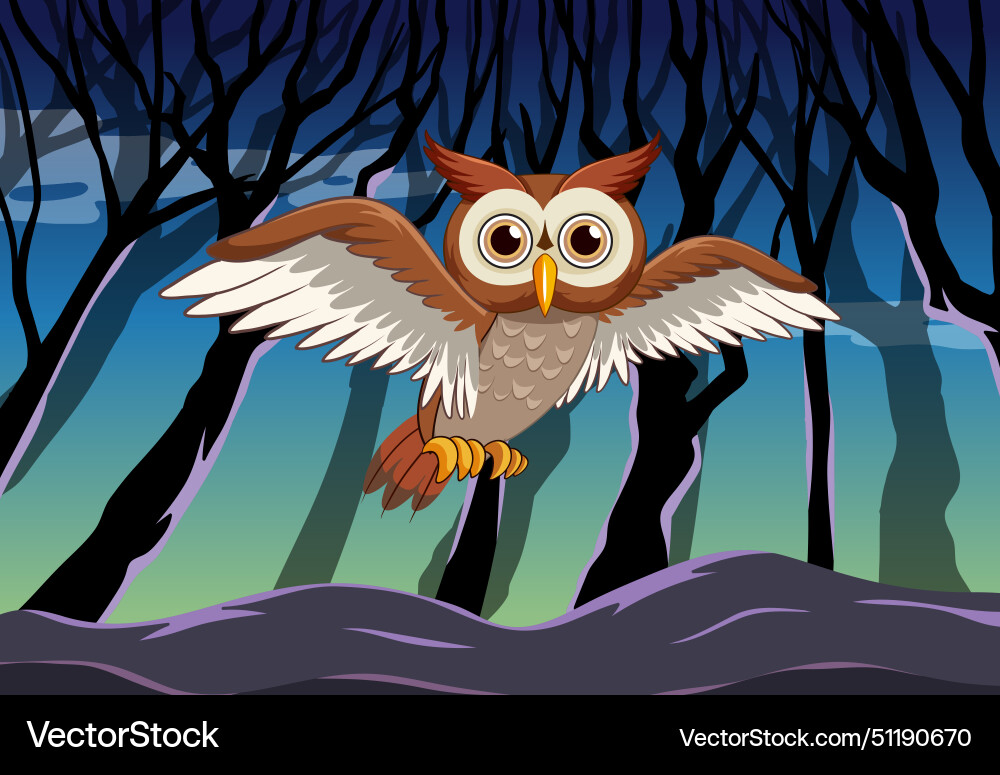Owl flying at night with forest backdrop – Royalty-Free Vector | VectorStock