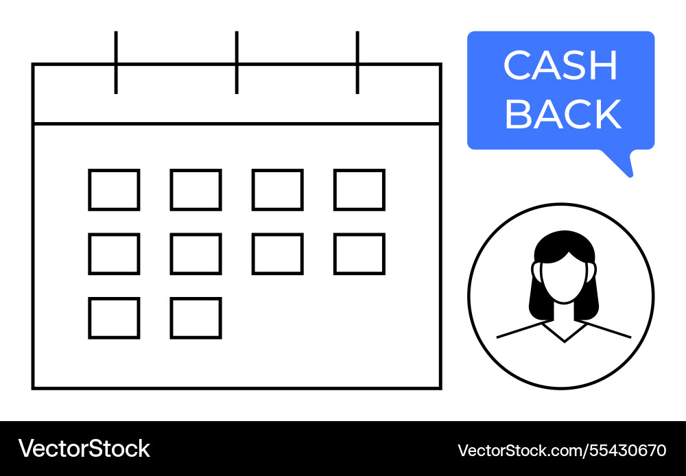 Person scheduling cash back event with calendar Vector Image