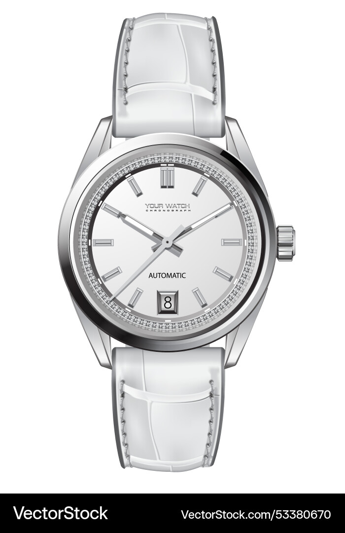 Realistic wristwatch in silver with diamonds Vector Image