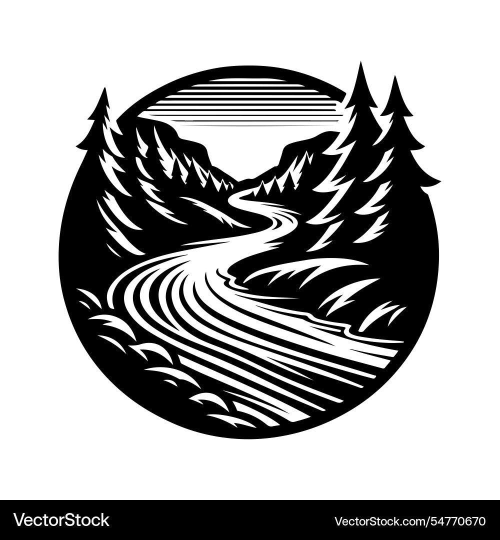 River retro vintage silhouette perfect Royalty Free Vector