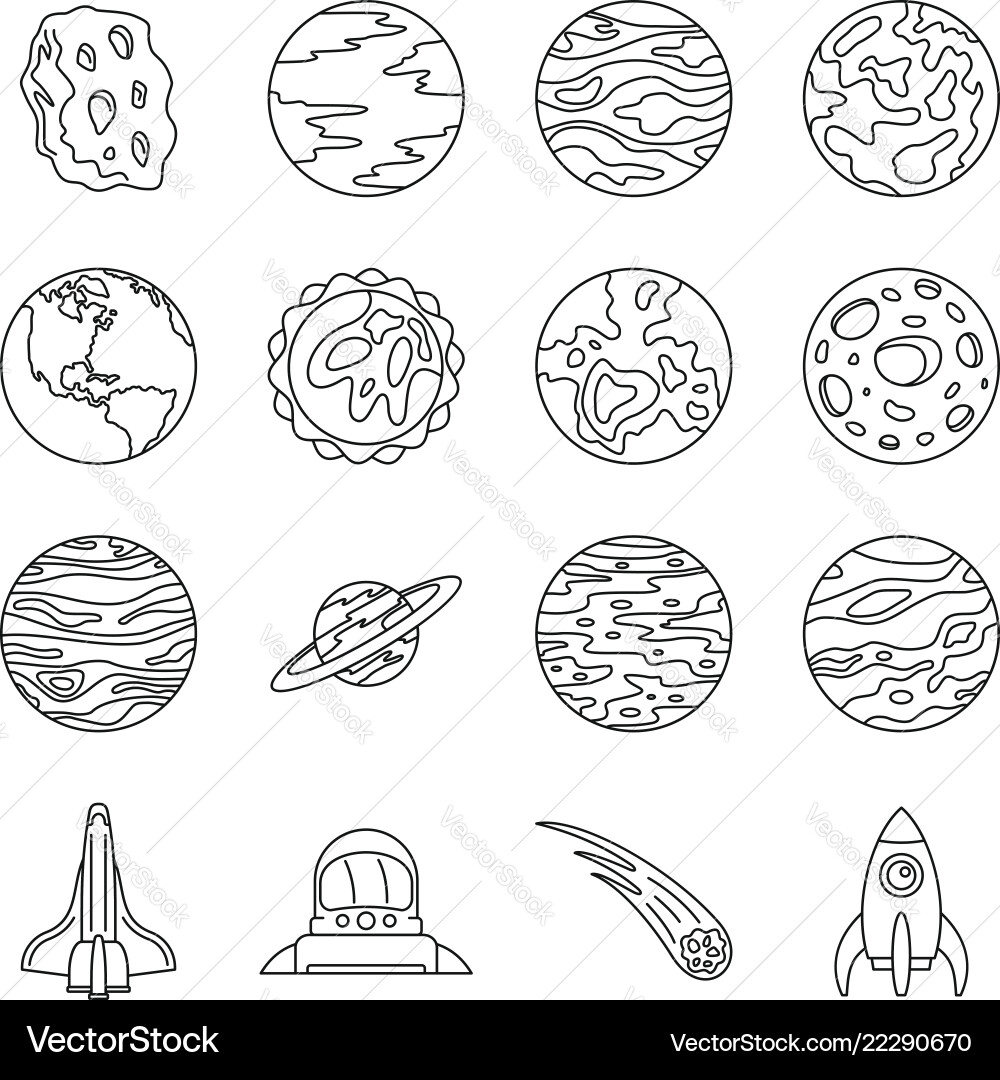 Solar system planets icon set outline style Vector Image
