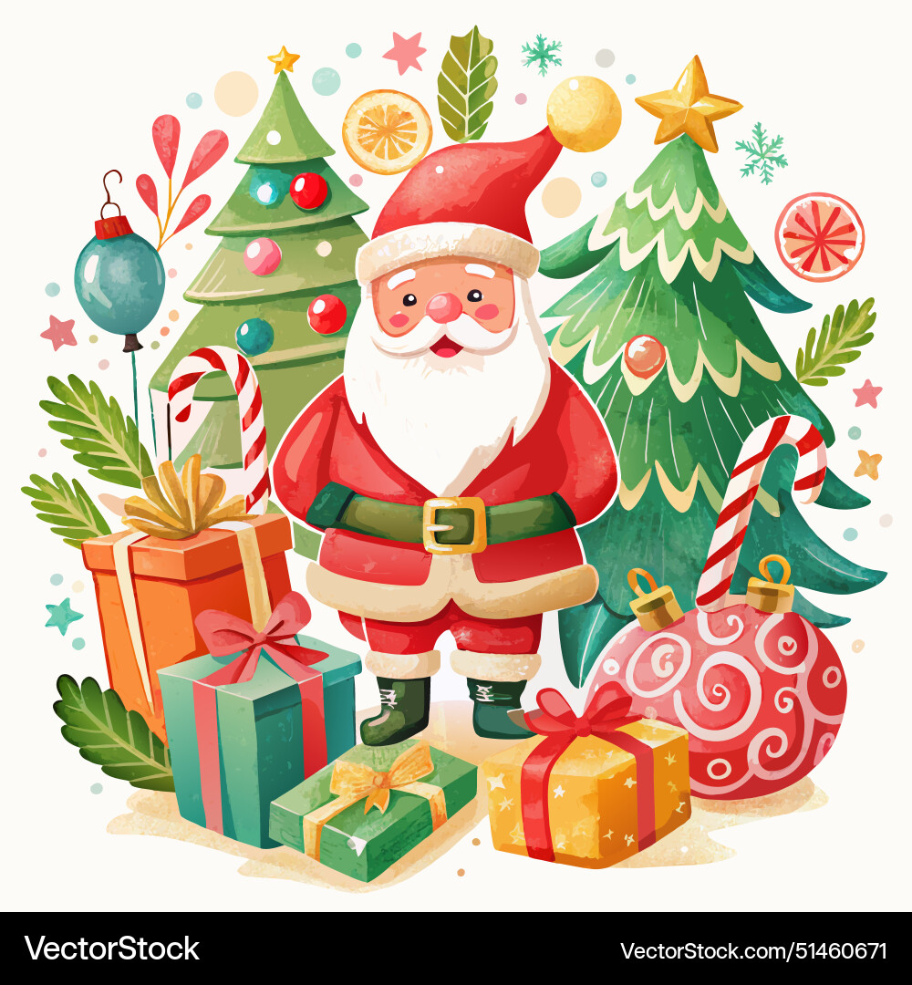 A colorful christmas scene with santa claus Vector Image