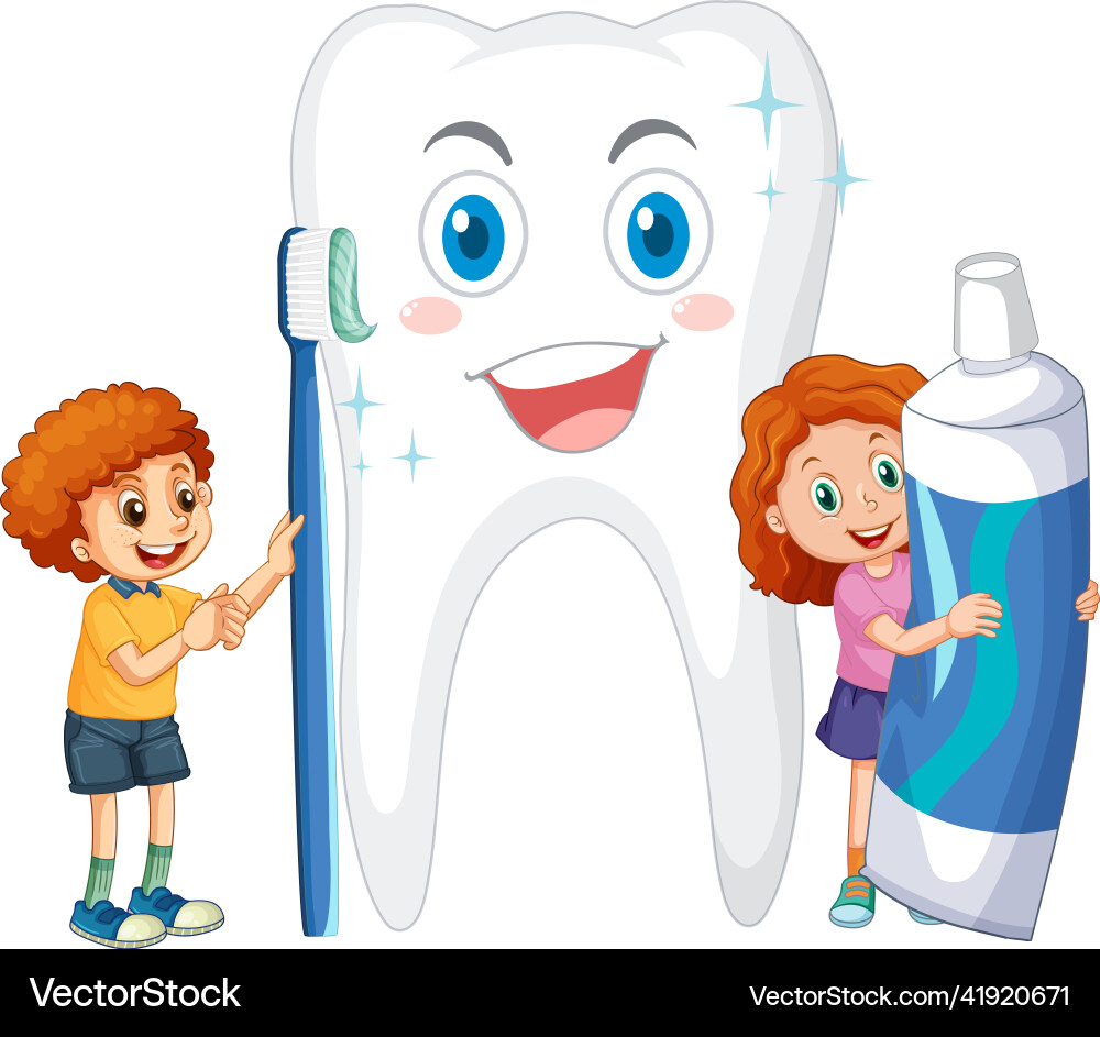 Children holding toothpaste and toothbrush Vector Image