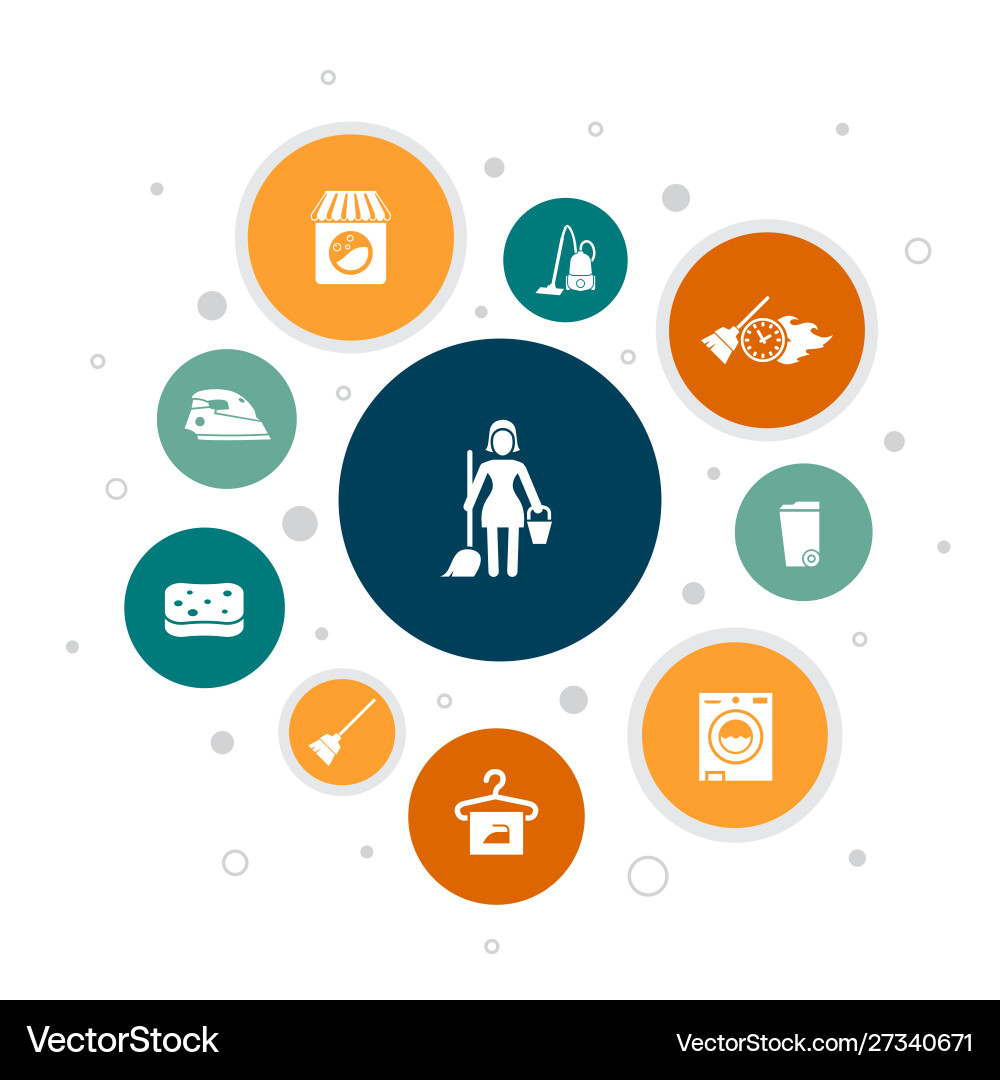 Cleaning infographic 10 steps bubble design broom Vector Image