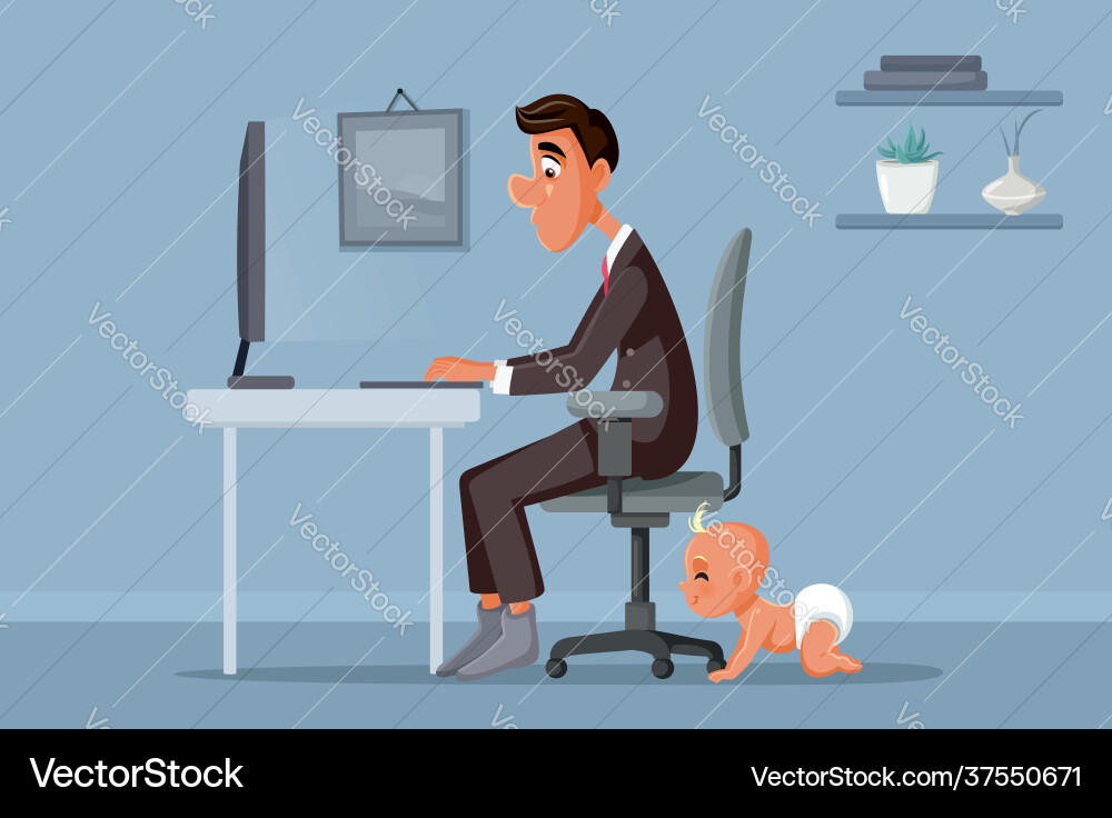 Father working remotely from home Royalty Free Vector Image