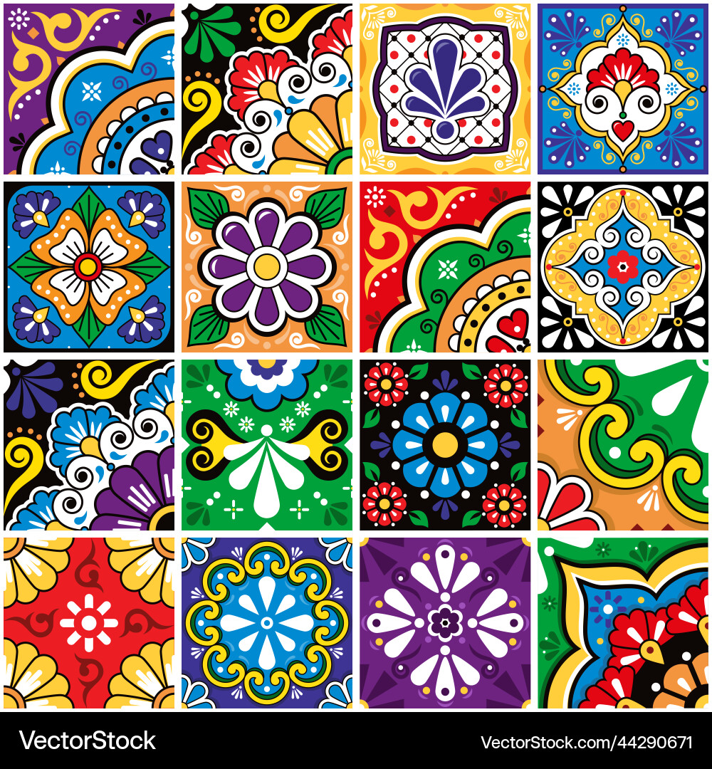 Mexican tiles collection seamless pattern Vector Image