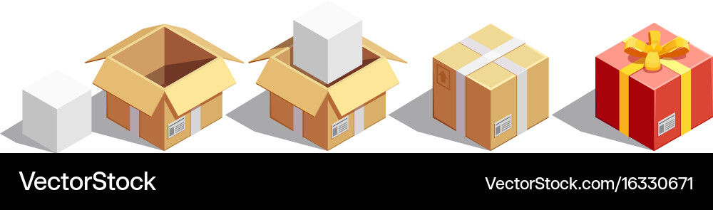 Parcel packaging isometric set Royalty Free Vector Image
