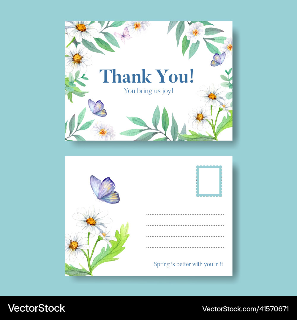 Postcard template with peri spring flower Vector Image