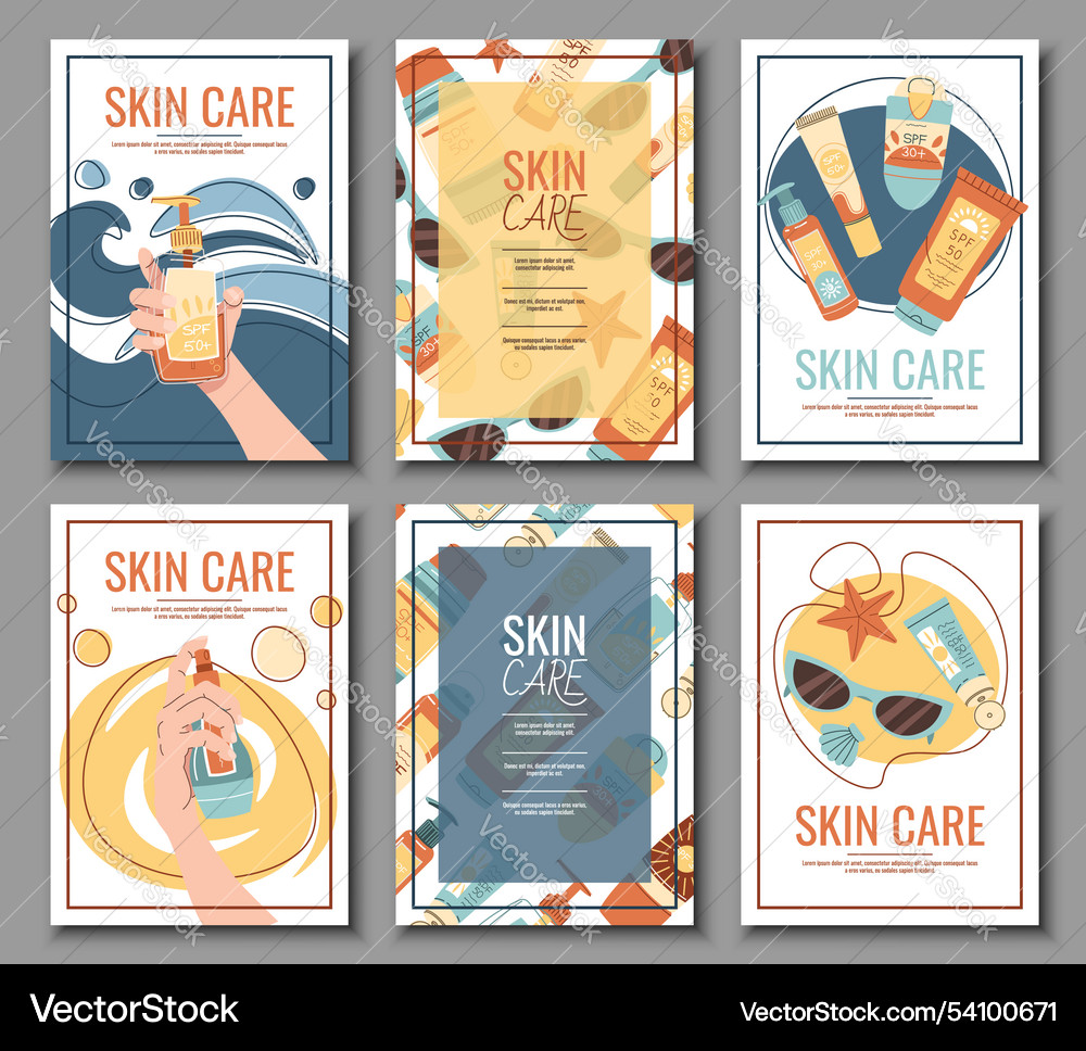Skin Care Poster Set - Summer Collection Vector Image