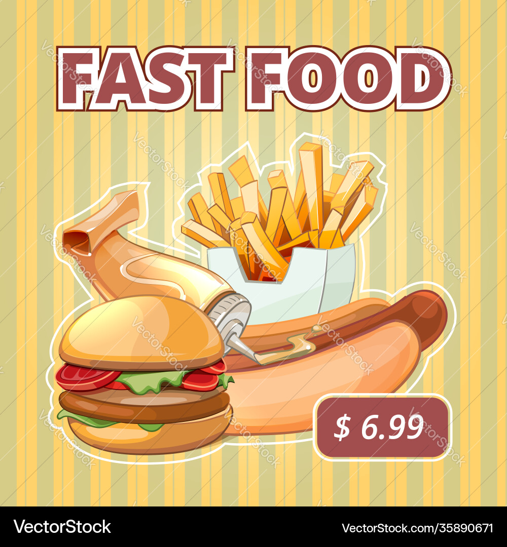 Vintage fast food menu poster Royalty Free Vector Image