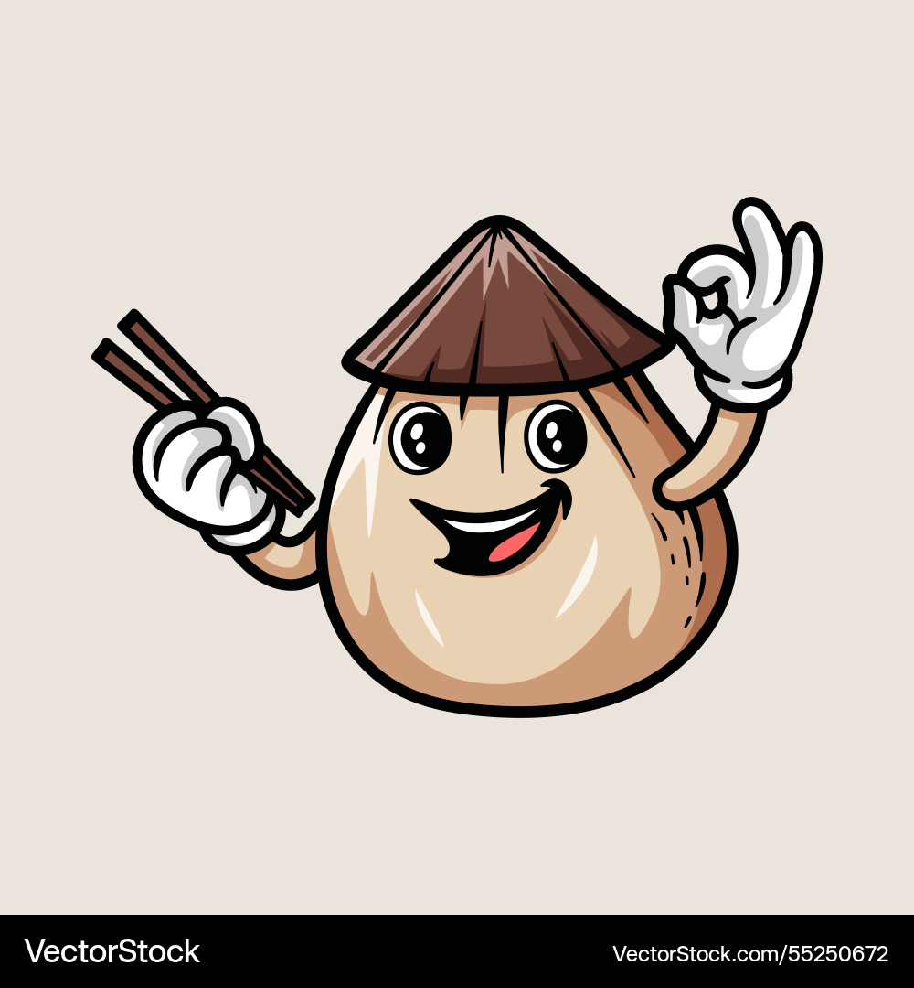 Fun happy dim sum with chopstick and straw hat Vector Image