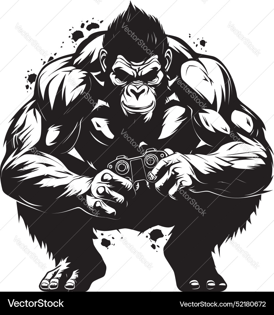 Gamepad gladiator strong ape gaming logo chimp Vector Image