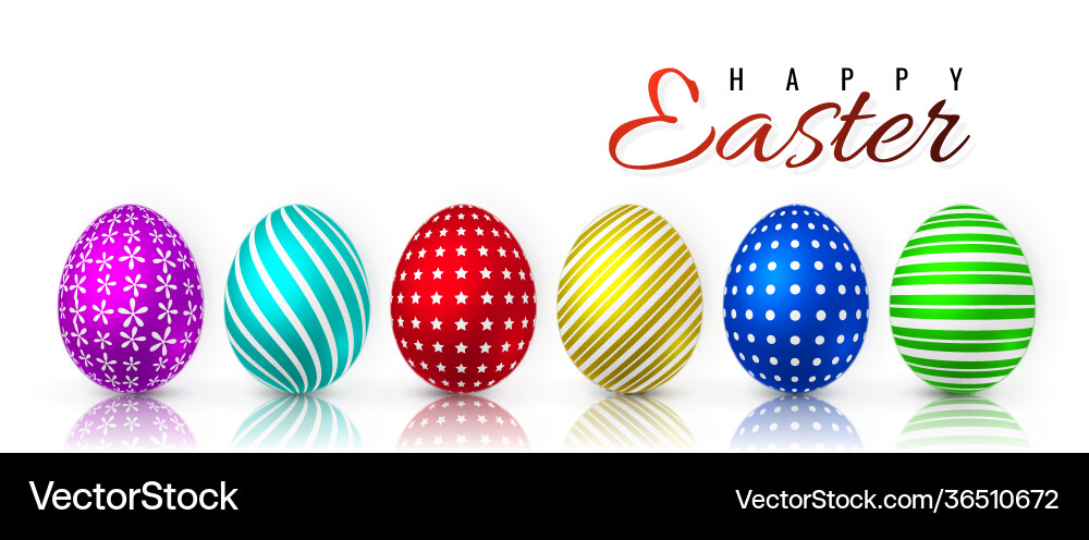 Happy easter color eggs on white background Vector Image
