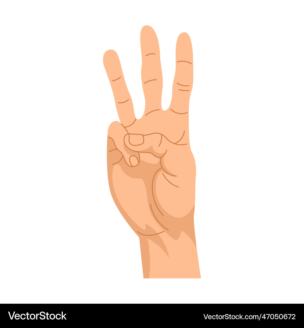 Human palm showing three finger number gesturing Vector Image