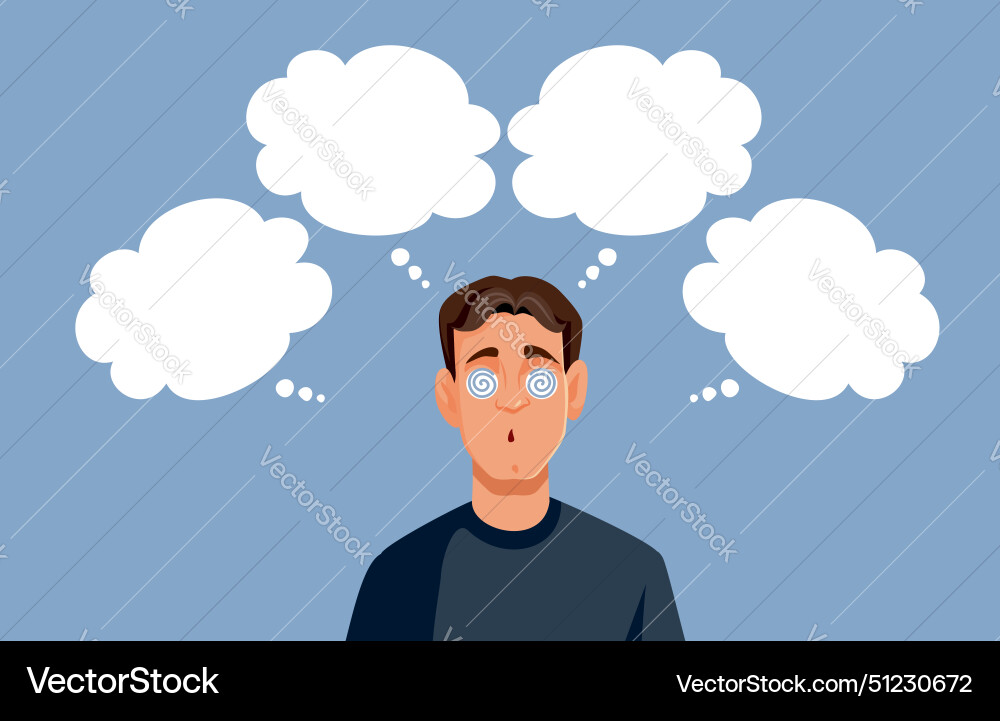 Puzzled man overthinking his problems cartoon Vector Image