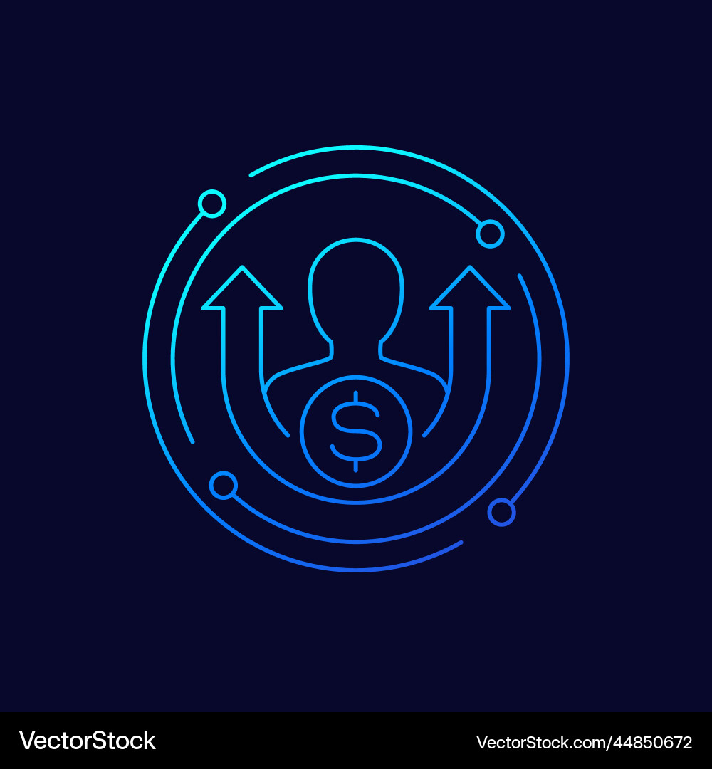 Salary increase or growth line icon Royalty Free Vector