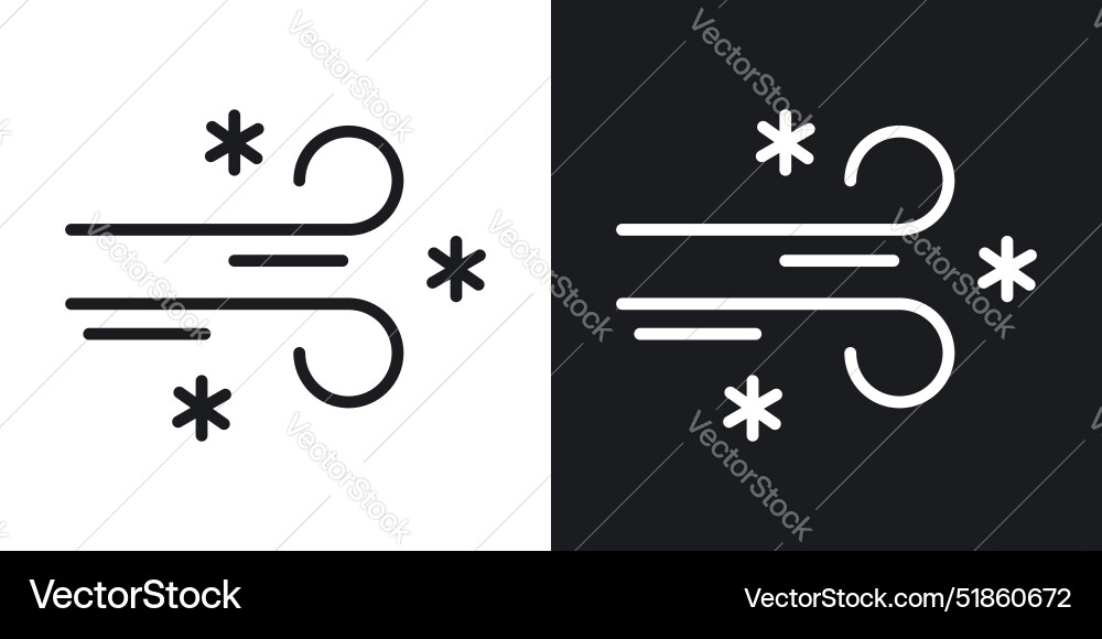 Snow blowing liner and solid icon set in black Vector Image