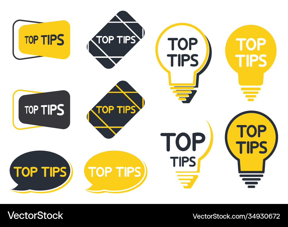 Top tip icon set yellow lightbulb icons with Vector Image