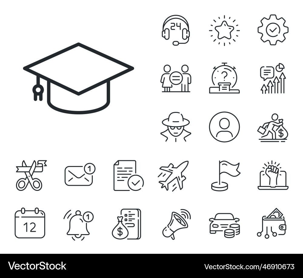 Graduation cap line icon education sign Royalty Free Vector