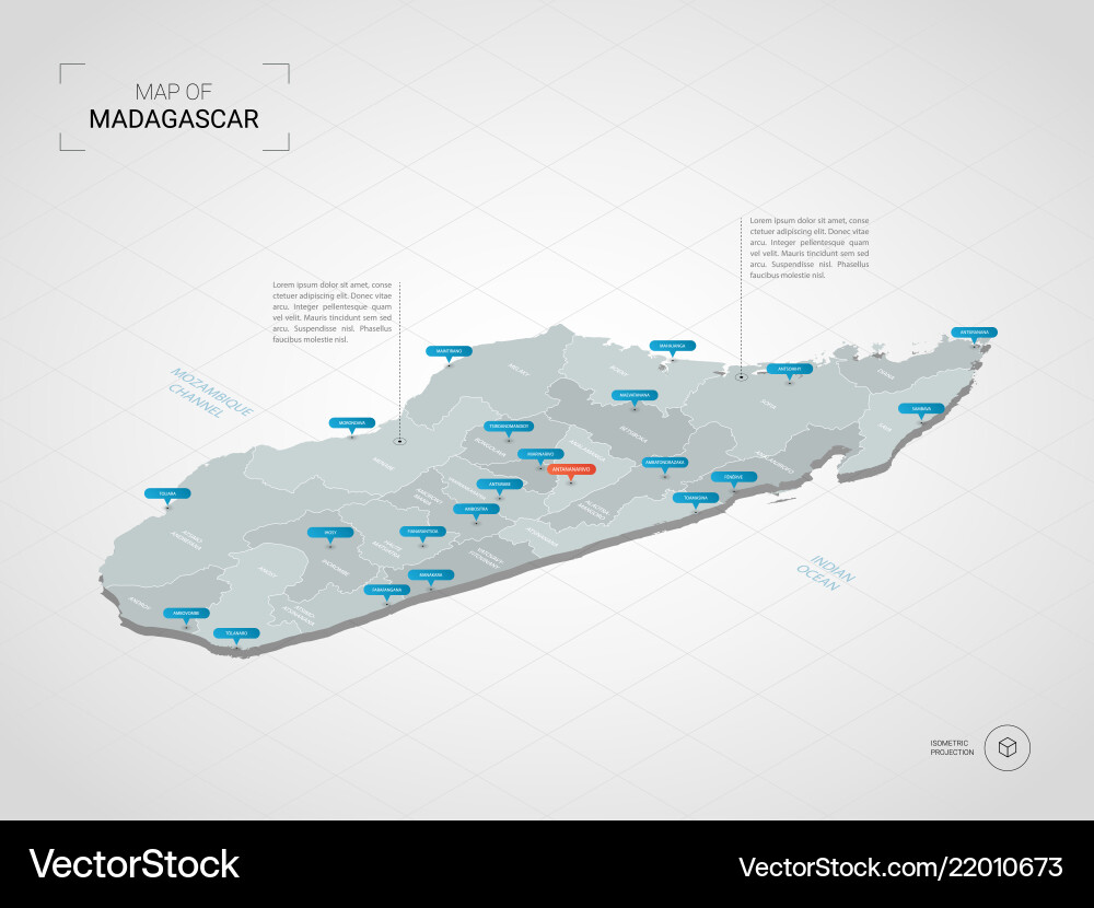 Isometric madagascar map with city names Vector Image