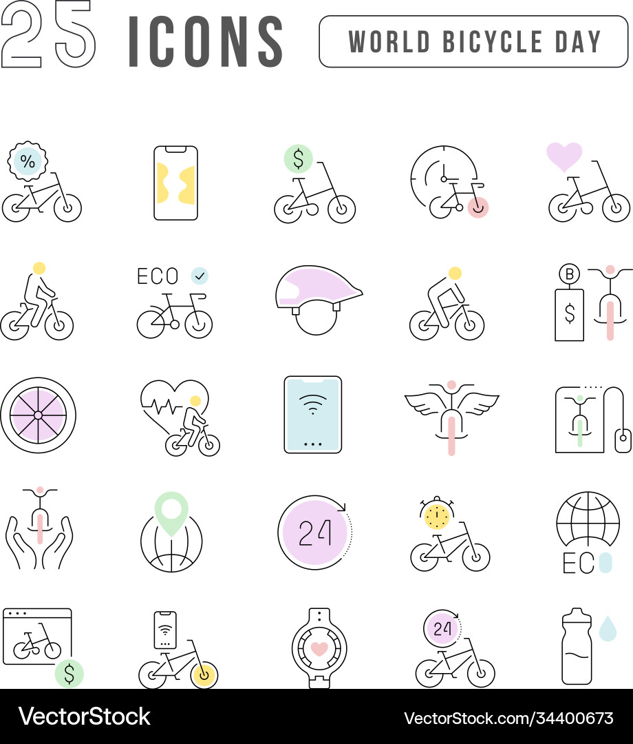 Line icons world bicycle day Royalty Free Vector Image