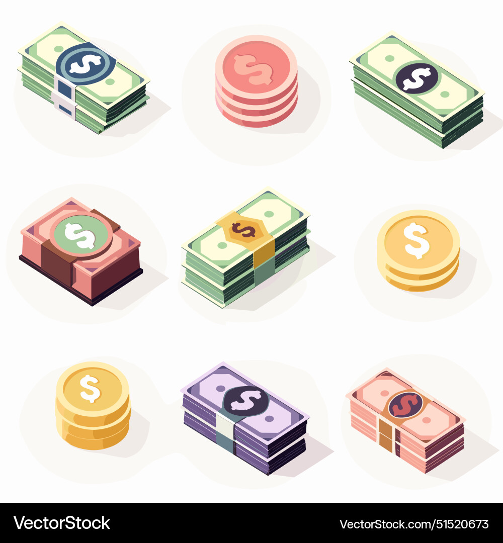 Nine different isometric currency Royalty Free Vector Image
