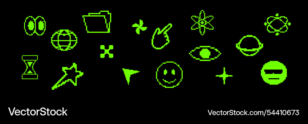 Pixel graphic set with retro waves blasts Vector Image