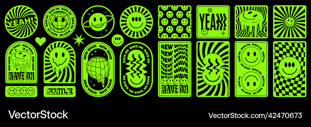 Psychedelic Rave Stickers - Trippy Acid Royalty Free Vector