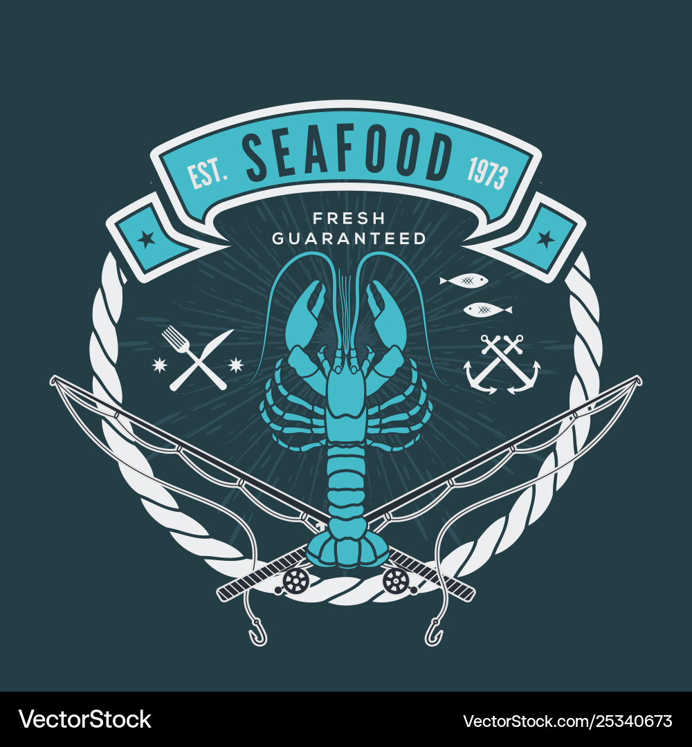 Seafood Label Badge Emblem oder Logo Lizenzfreier Vektor