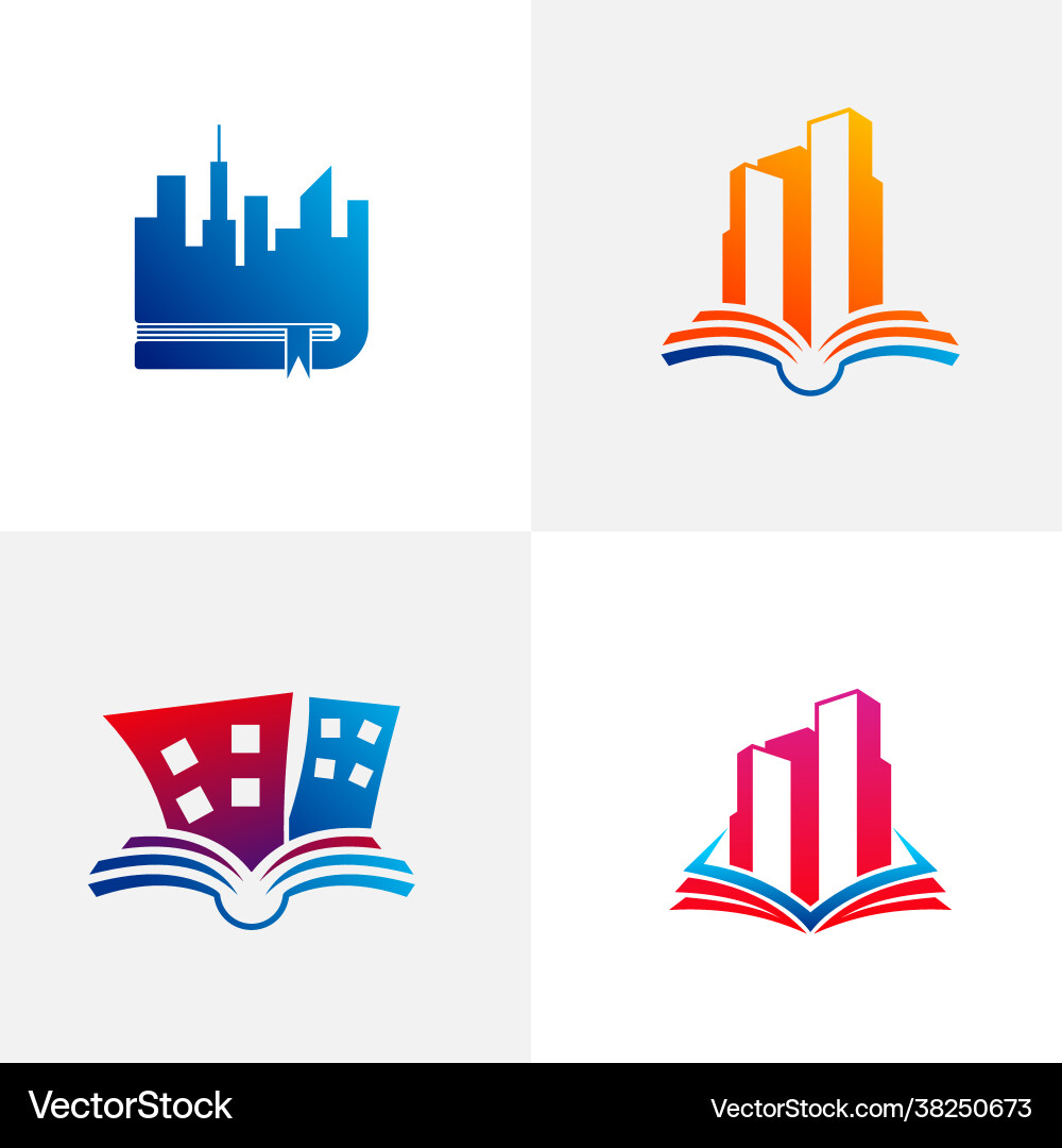 Set book city logo template creative building Vector Image