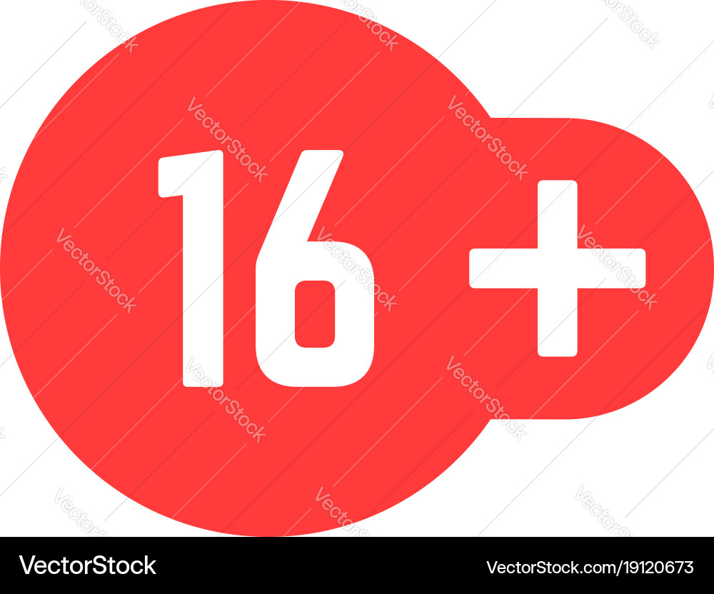 Simple 16 plus red icon Royalty Free Vector Image