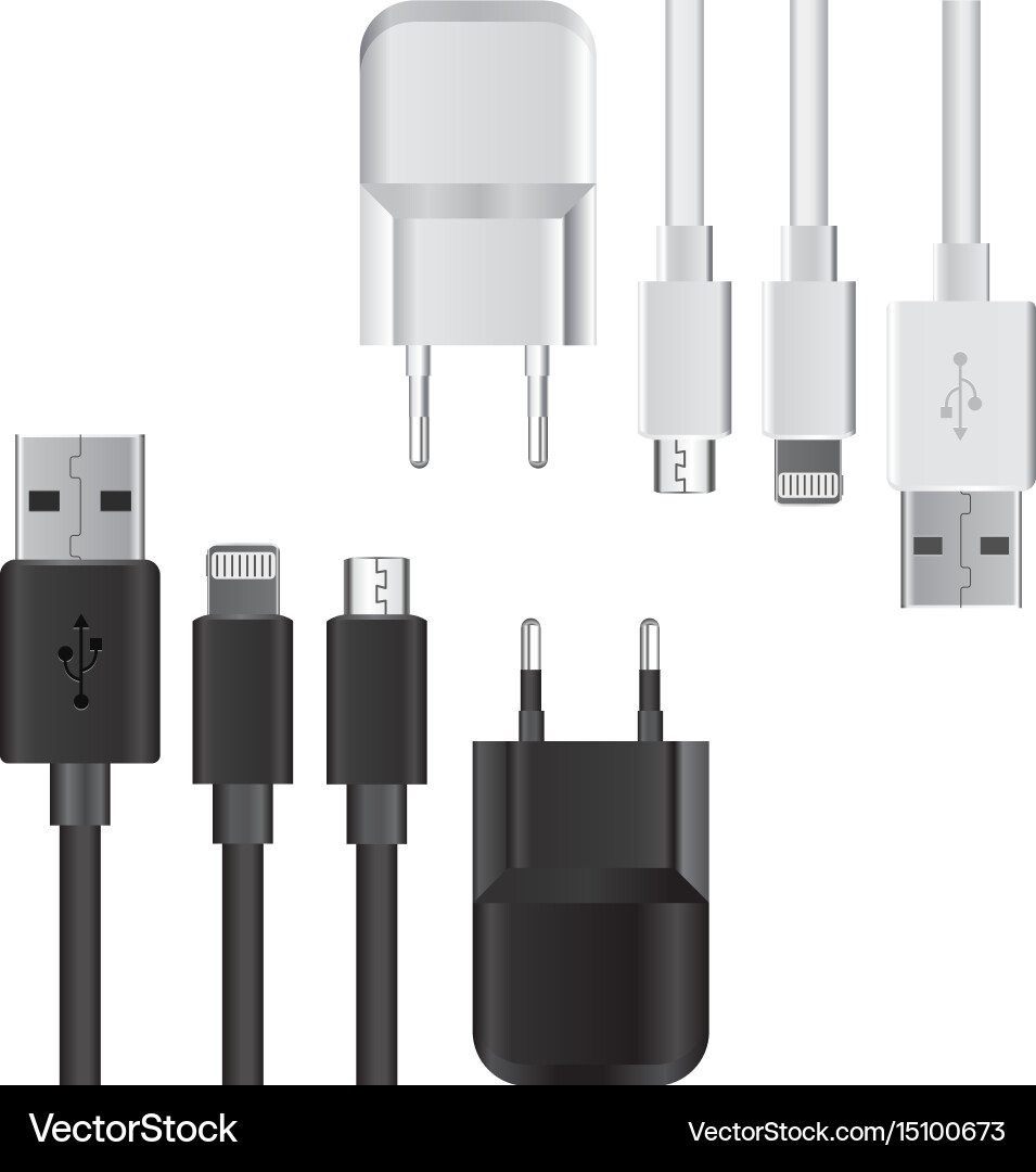 USB Charging Ports and Cables – Royalty-Free Vector | VectorStock