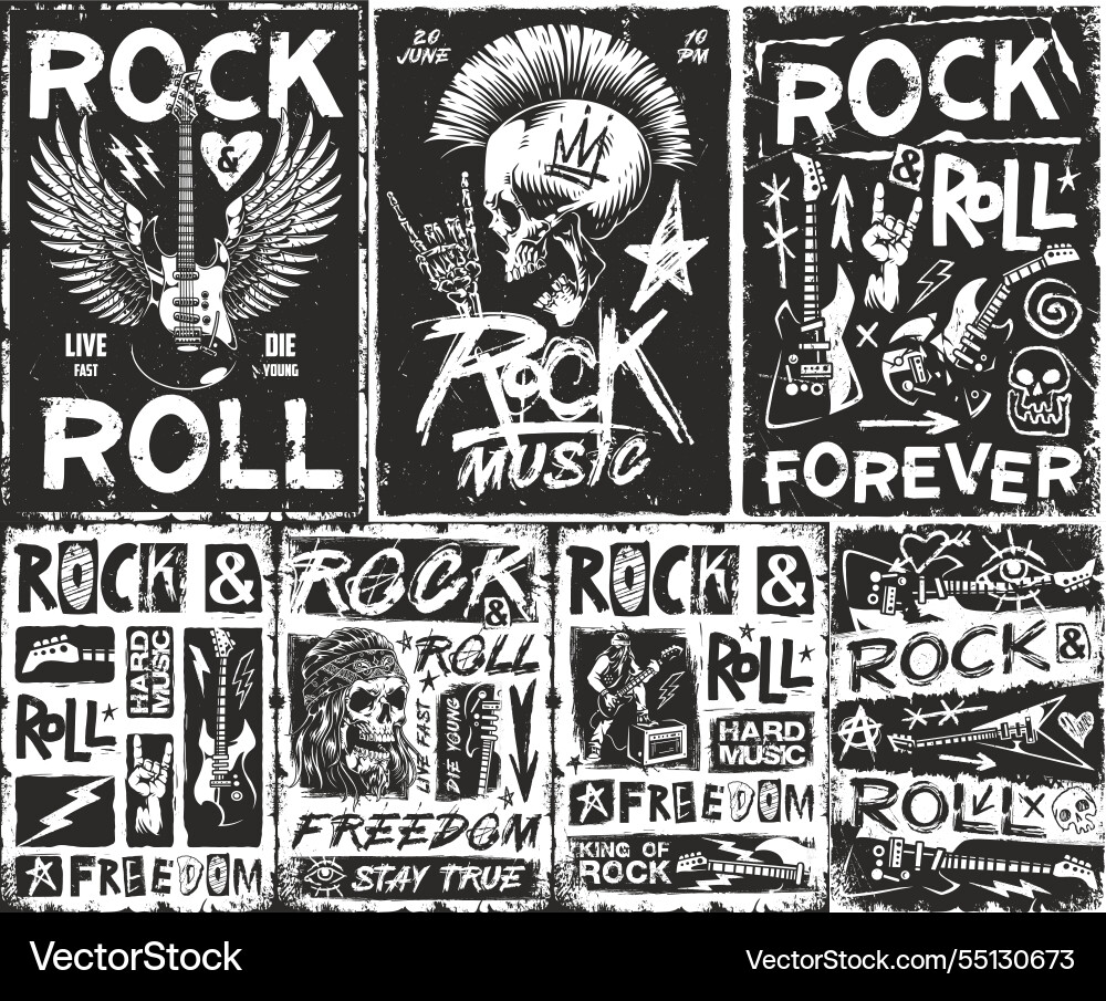 Vibrant rock music posters and designs Royalty Free Vector