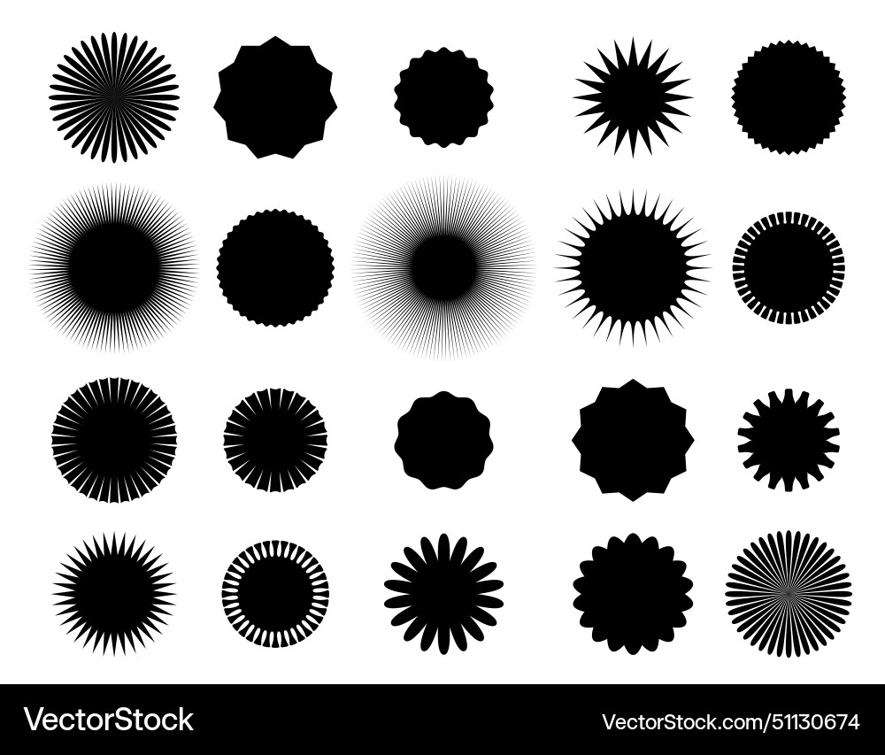 Black sunburst and starburst shapes Royalty Free Vector