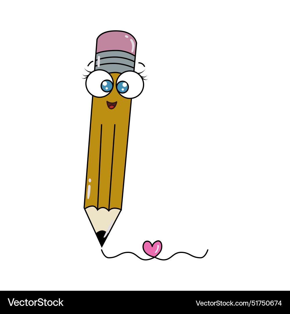 Cartoon happy pencil character Royalty Free Vector Image