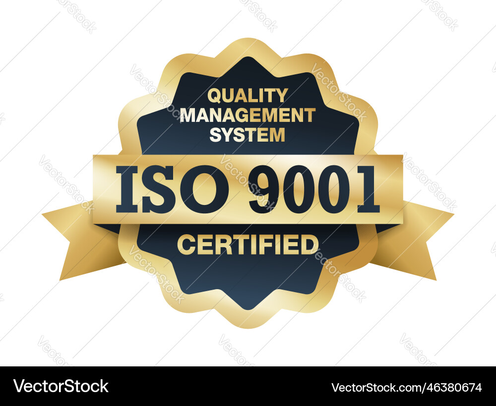 Iso 9001 standardization golden medal Royalty Free Vector