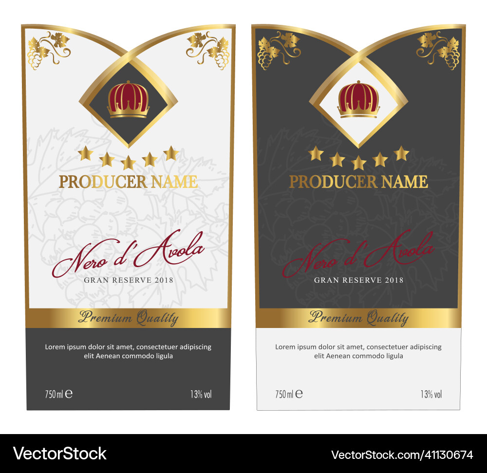 Premium quality red and white wine labels set Vector Image
