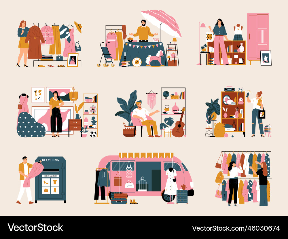 Second hand market set Royalty Free Vector Image