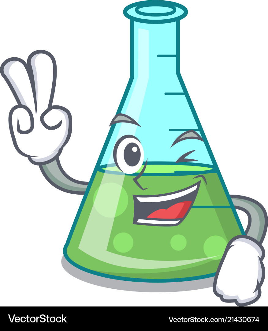 Two finger science beaker character cartoon Vector Image