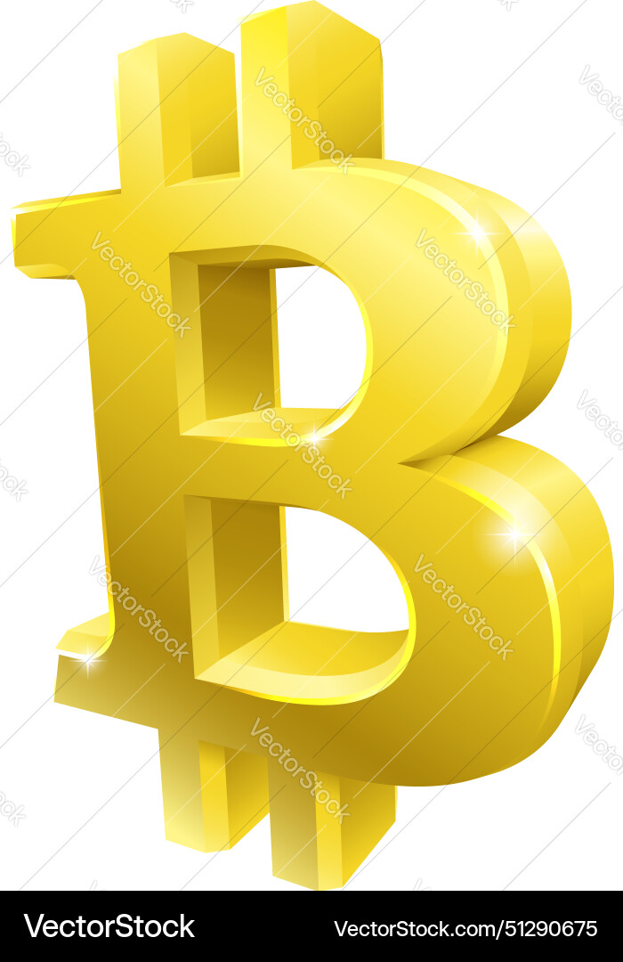 Bitcoin 3d gold sign symbol Royalty Free Vector Image