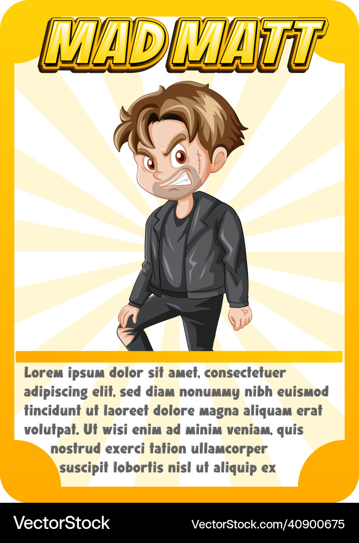 Character game card template with word mad matt Vector Image