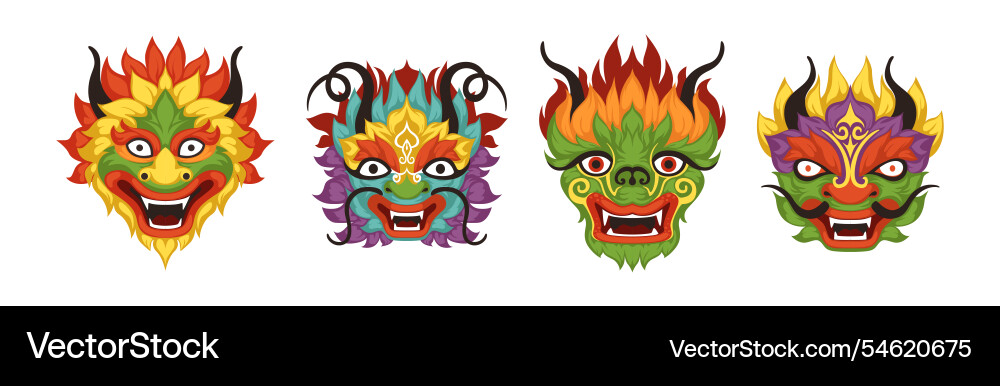 Chinese dragon head symbol and mask set Royalty Free Vector